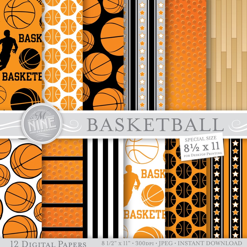 BASKETBALL Digital Paper / Basketball Party Printables / 8 1/2 | Etsy