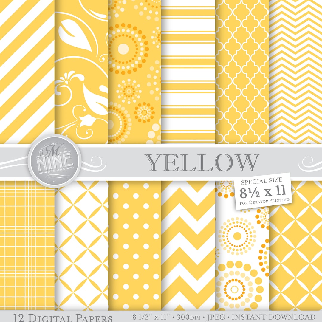 YELLOW Digital Paper / Yellow Printable Patterns / Instant Download, 8 ...