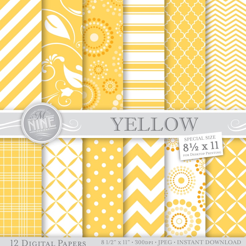 YELLOW Digital Paper / Yellow Printable Patterns / Instant - Etsy