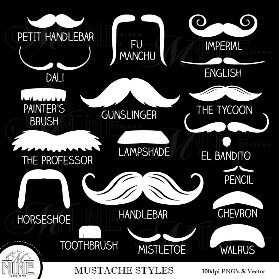 White MUSTACHE STYLES Clip Art Chalkboard Mustache Clipart Downloads ...