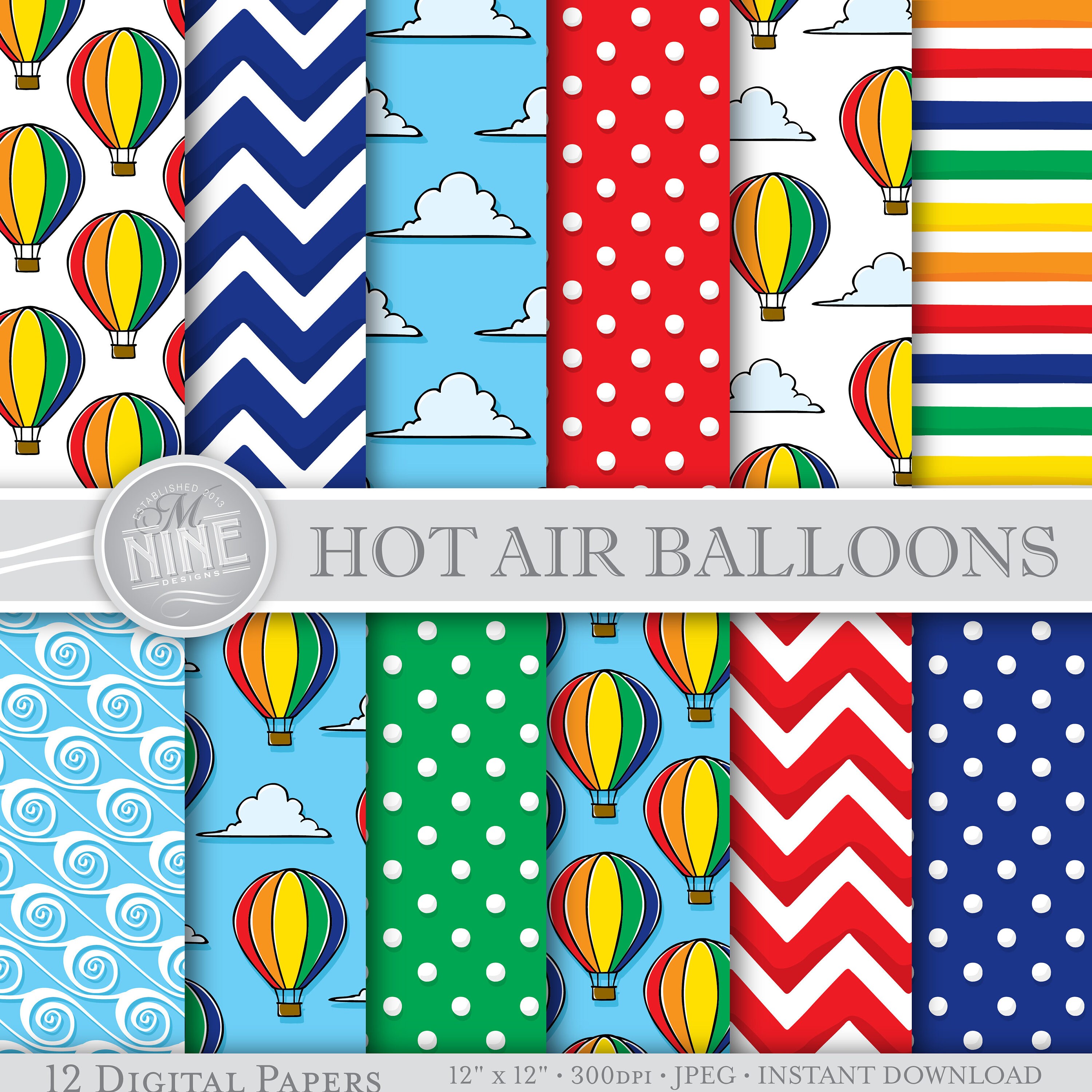 HOT AIR BALLOONS Digital Paper Printables Digital Downloads - Etsy