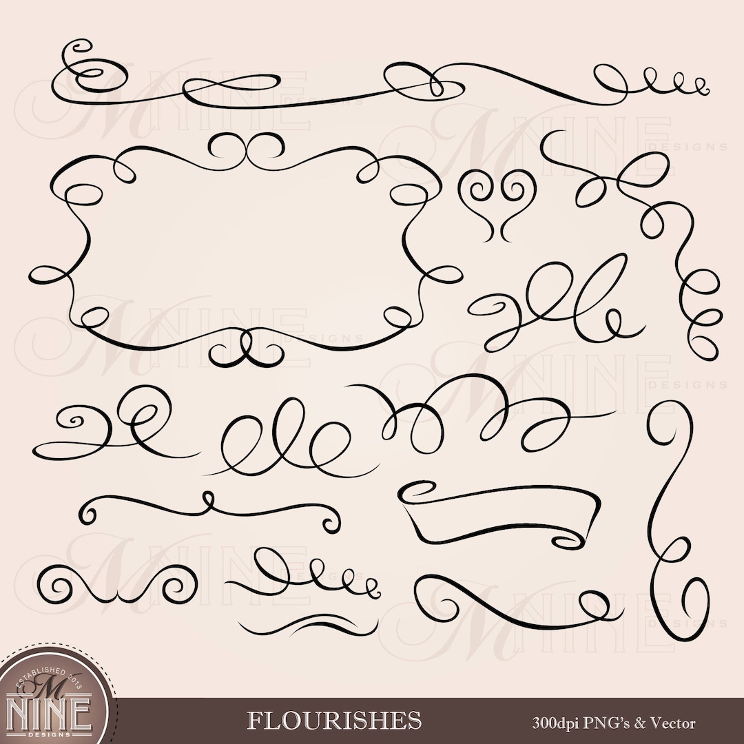 Flourishes Clip Art Calligraphy Clipart Digital Downloads Doodle ...