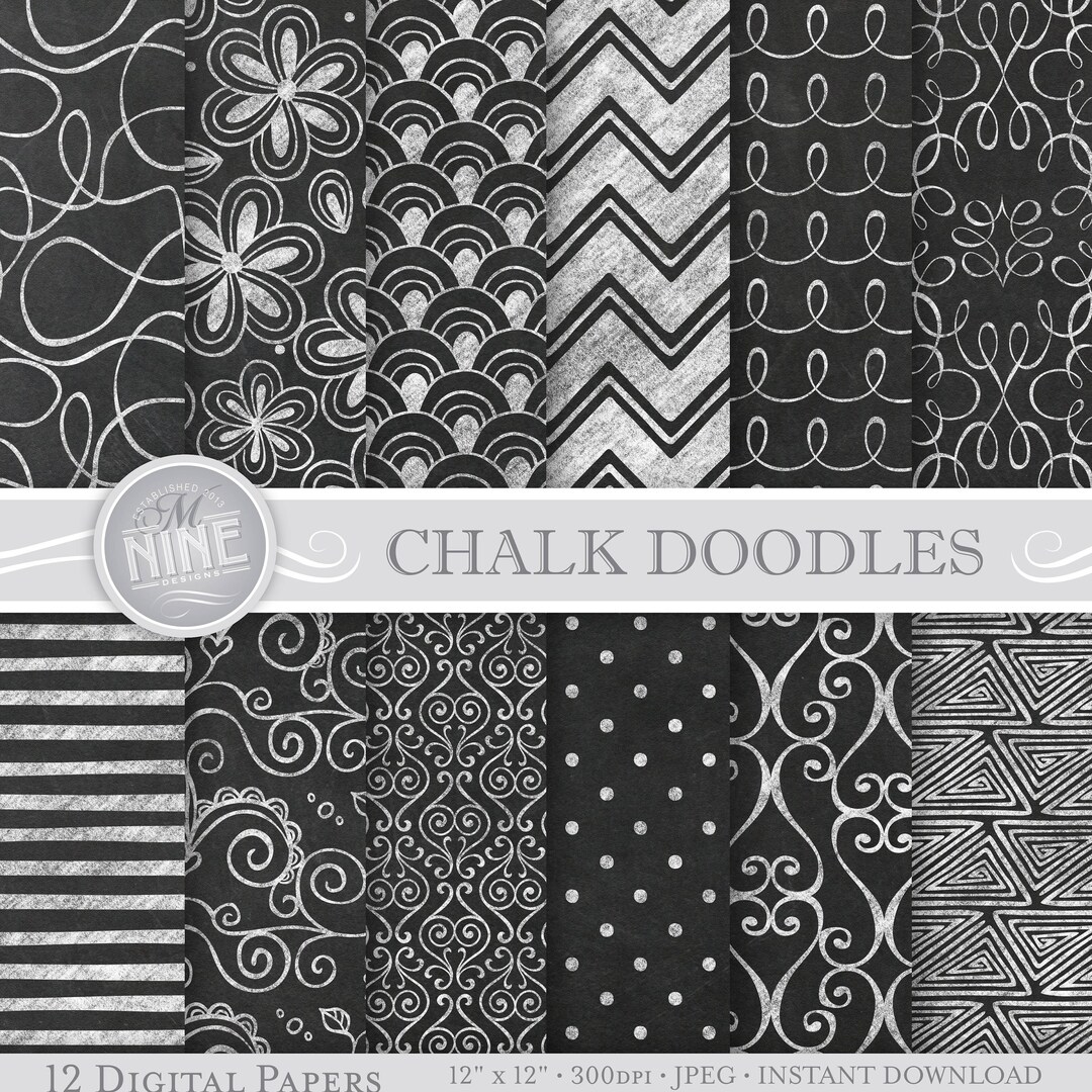 Chalk Digital Paper / Chalk DOODLE Patterns / Chalkboard Pattern Prints ...