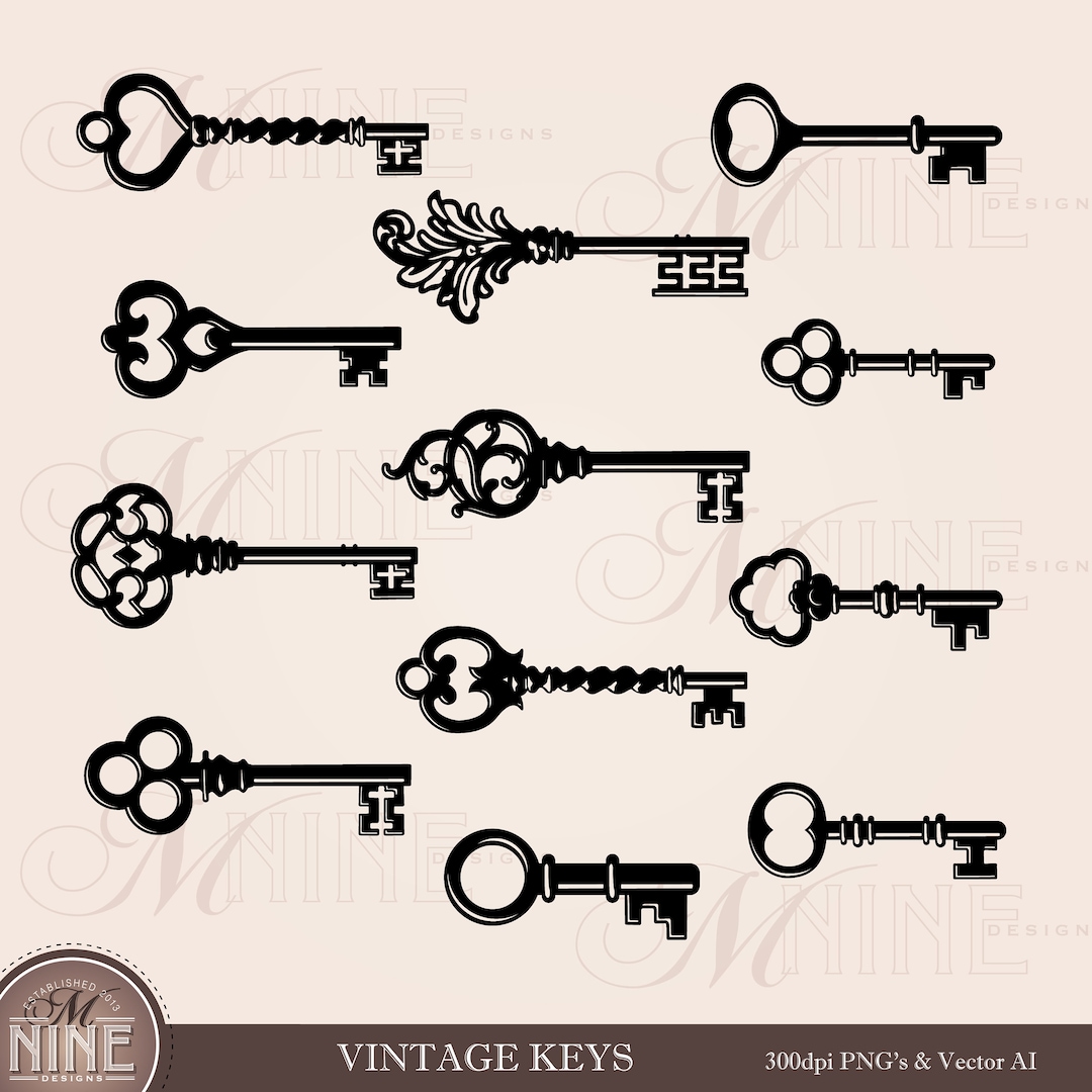 VINTAGE KEYS Clip Art Skeleton Key Design Accents Vector Key Clip Art ...