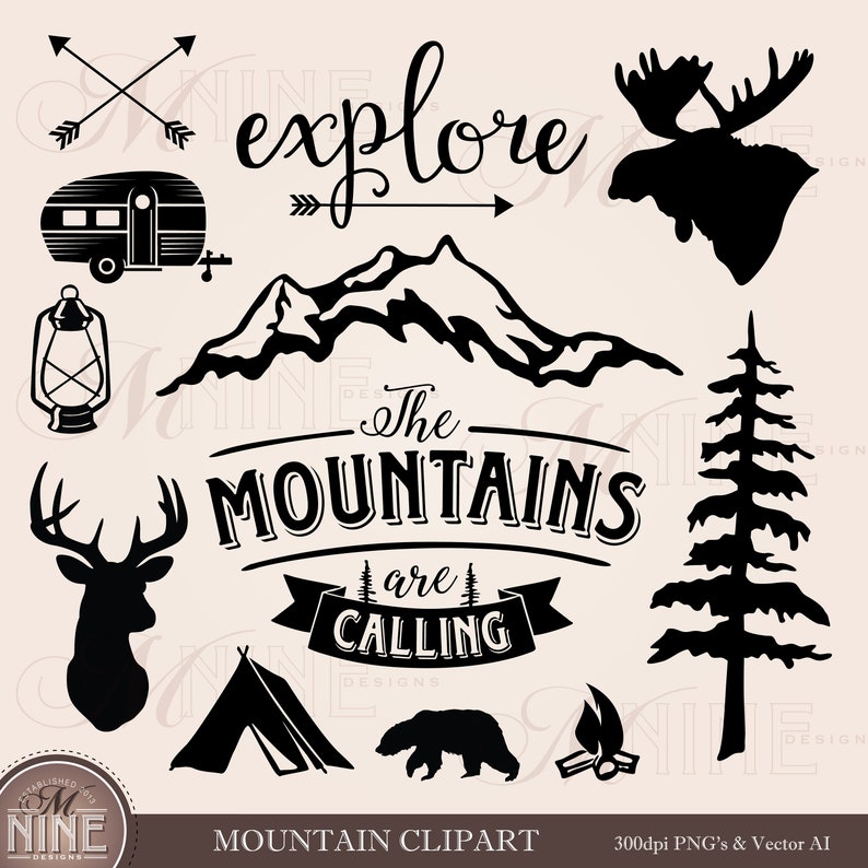 MOUNTAIN Clip Art Camping Outdoors Clipart Downloads - Etsy New Zealand
