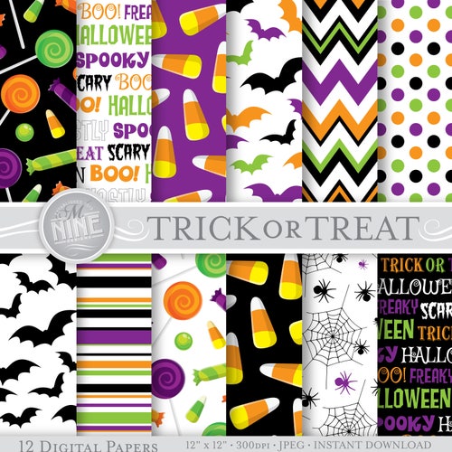 Halloween Digital Paper Patterns Candies Pumpkin Trick or - Etsy