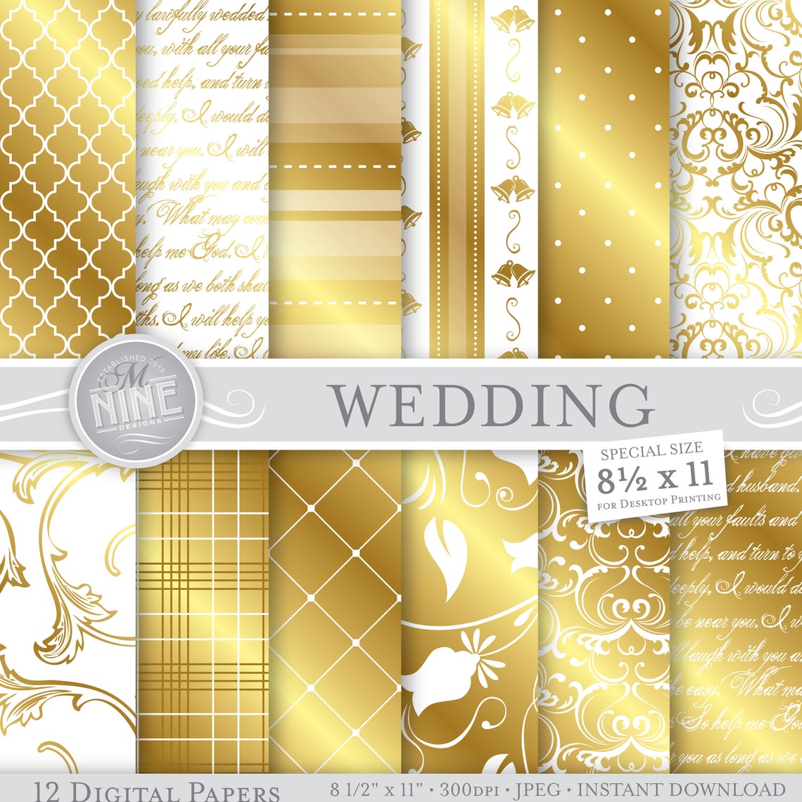 GOLD WEDDING Digital Paper 8 1/2 X 11 Pattern | Etsy