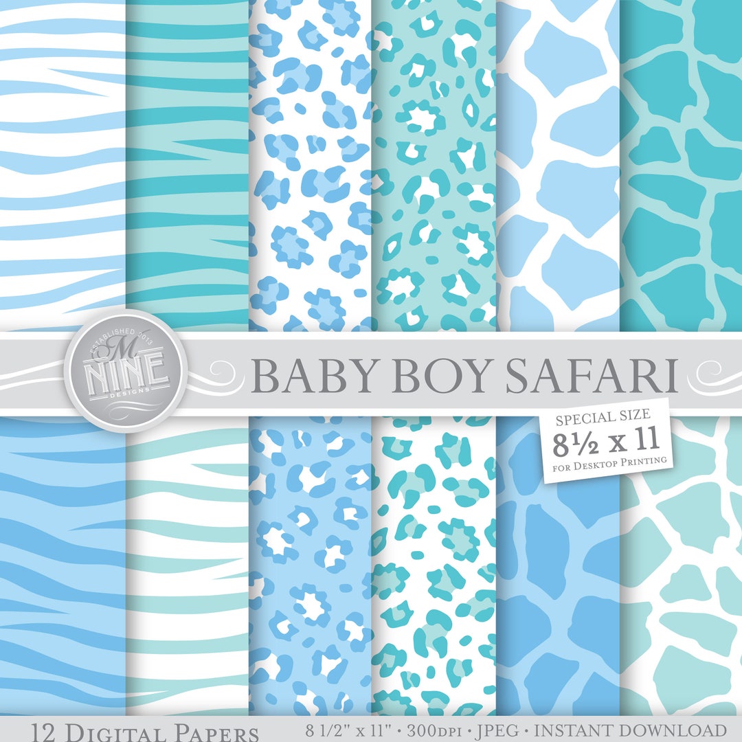 BABY BOY SAFARI Digital Paper 8 1/2 X 11 Baby Pattern Prints, Baby ...