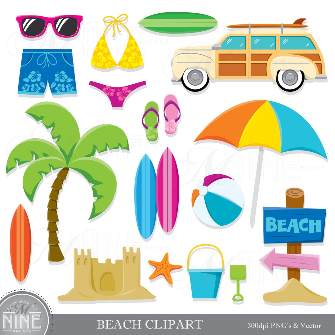 Beach Vacation Clip Art Bundle, Beach Theme Clipart Download, Summer ...