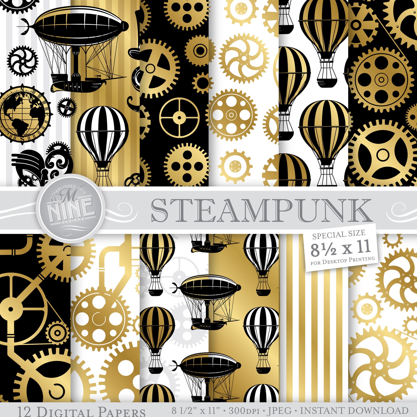 GOLD STEAMPUNK Digital Paper Gold STEAMPUNK Printable | Etsy
