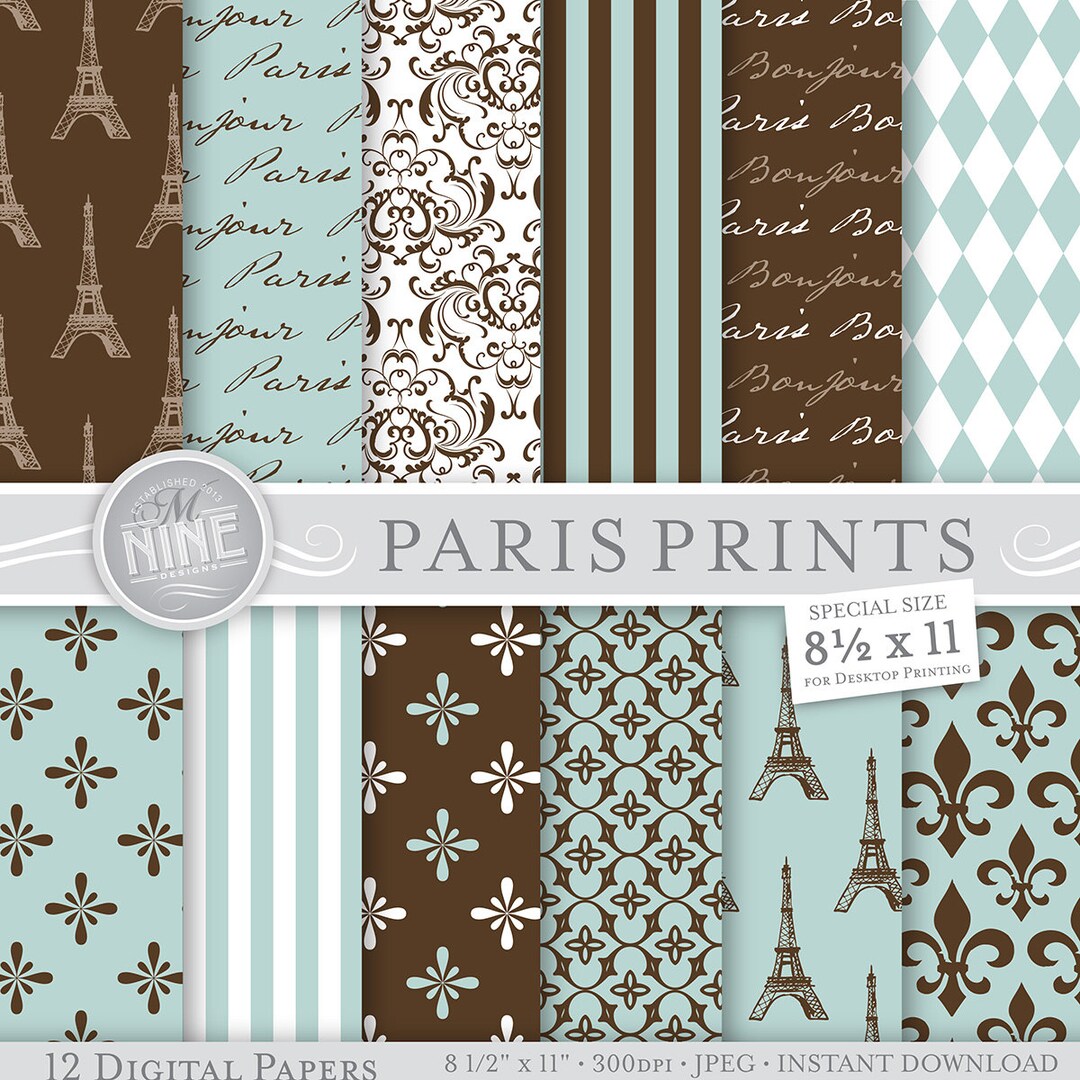 MINT PARIS Theme Digital Paper 8 1/2 X 11 Patterns Pack Pattern Prints ...