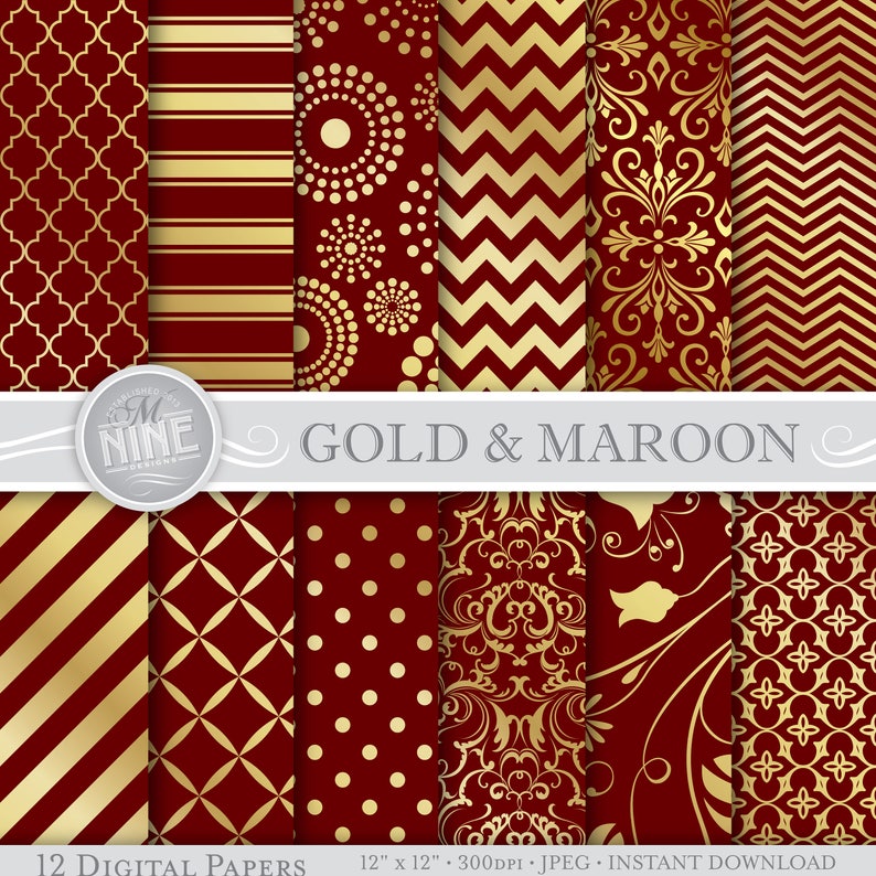 MAROON and GOLD Digital Paper / Gold and Maroon Patterns - Etsy