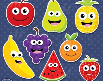 Kawaii Fruit Clipart Cute Fruit Clip Art Food Clipart - Etsy