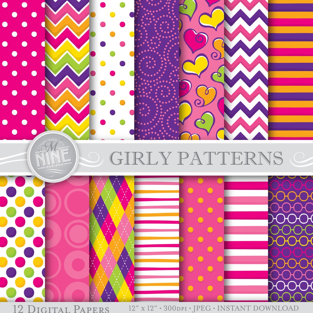 GIRLY PATTERNS Digital Paper Downloads / Girl Printables Patterns ...