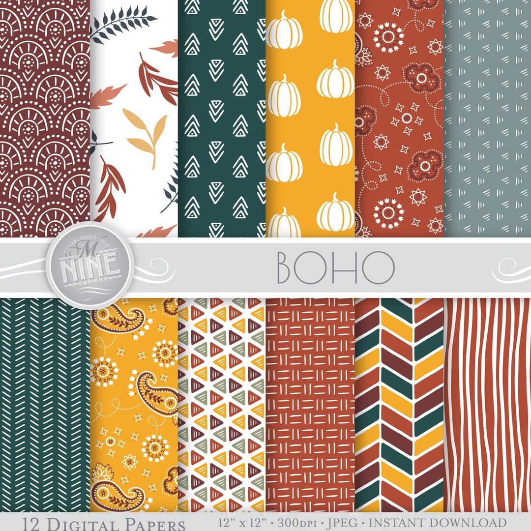 Autumn Boho Digital Paper Seamless Boho Digital Paper Printable Fall ...