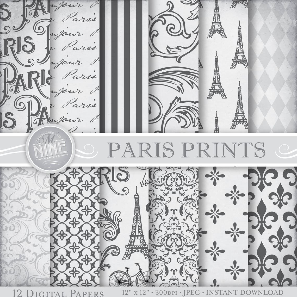 Paris Digital Paper / SHABBY PARIS Patterns / Printable Paris - Etsy