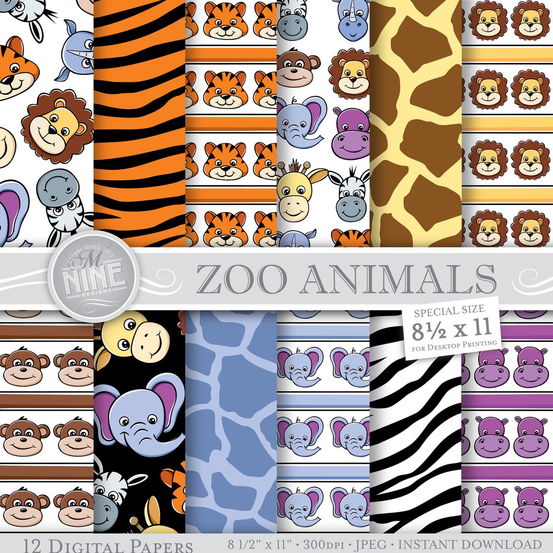 Zoo Animals Digital Paper Jungle Party Printables Digital Downloads 8 1 ...