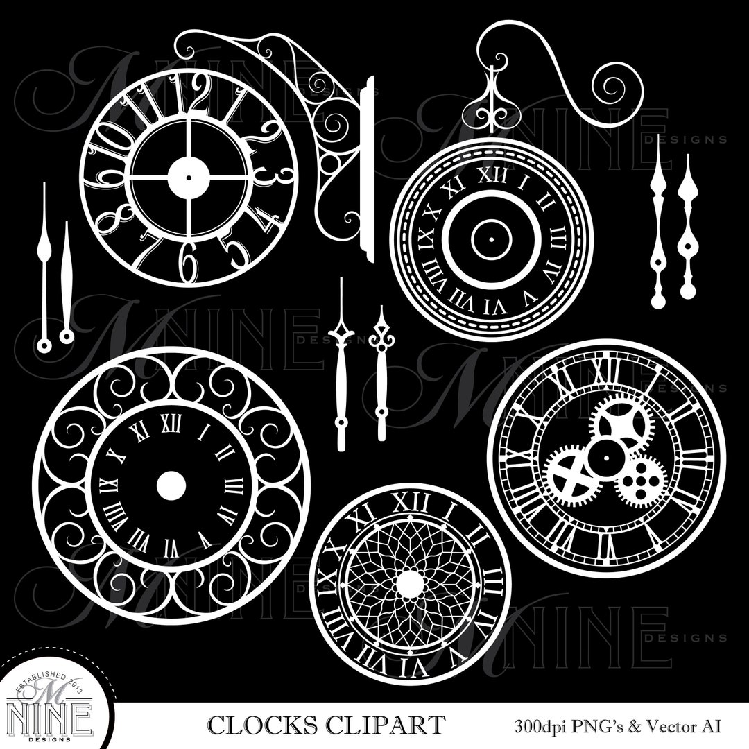 WHITE CLOCKS Clip Art White Clock Design Accents White Vector CLOCK ...