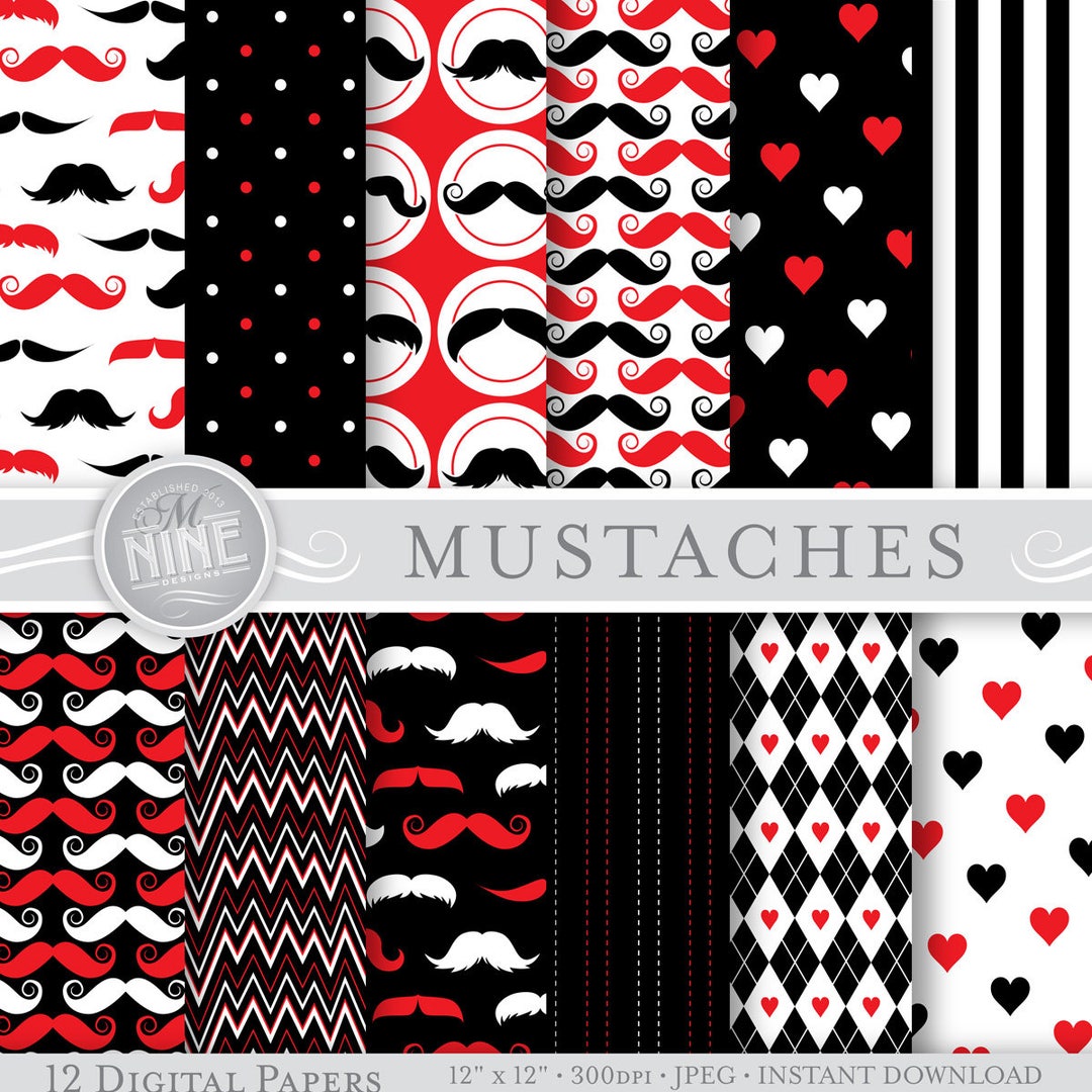 MUSTACHES Digital Paper / Valentines Mustache Patterns / Mustaches ...
