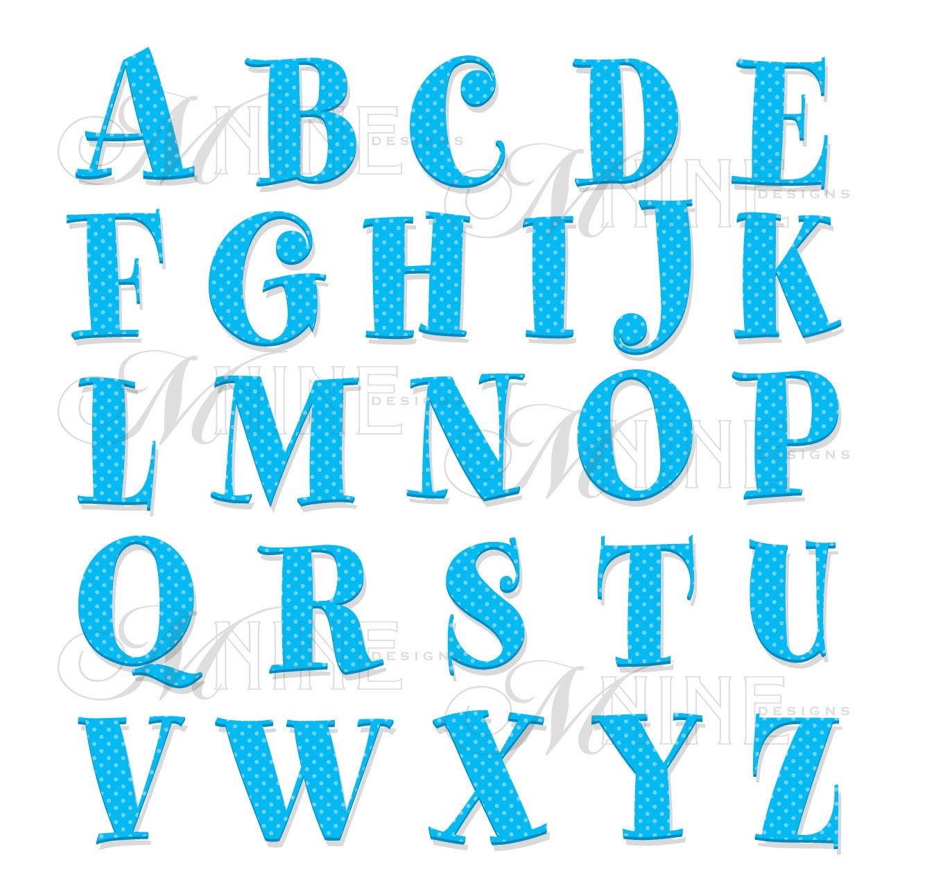 BLUE POLKADOT ALPHABET Clipart Digital Clip Art Vector File | Etsy