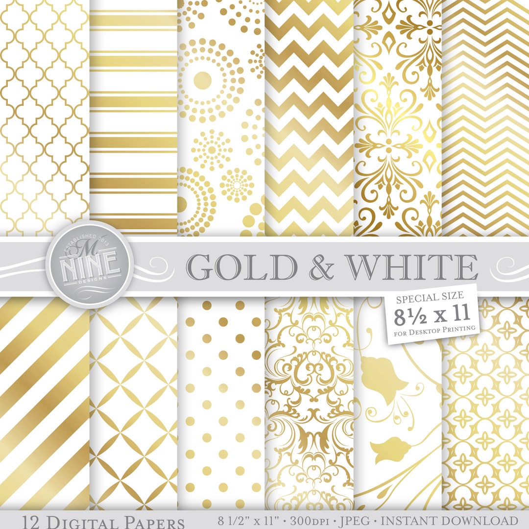 GOLD Digital Paper / Gold & White Patterns / 8 1/2 X 11 Gold Printable ...