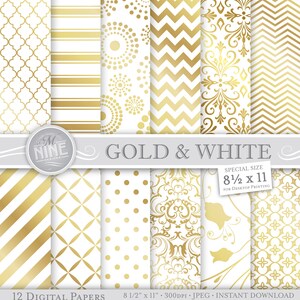 GOLD Digital Paper / Gold & White Patterns / 8 1/2 X 11 Gold Printable ...