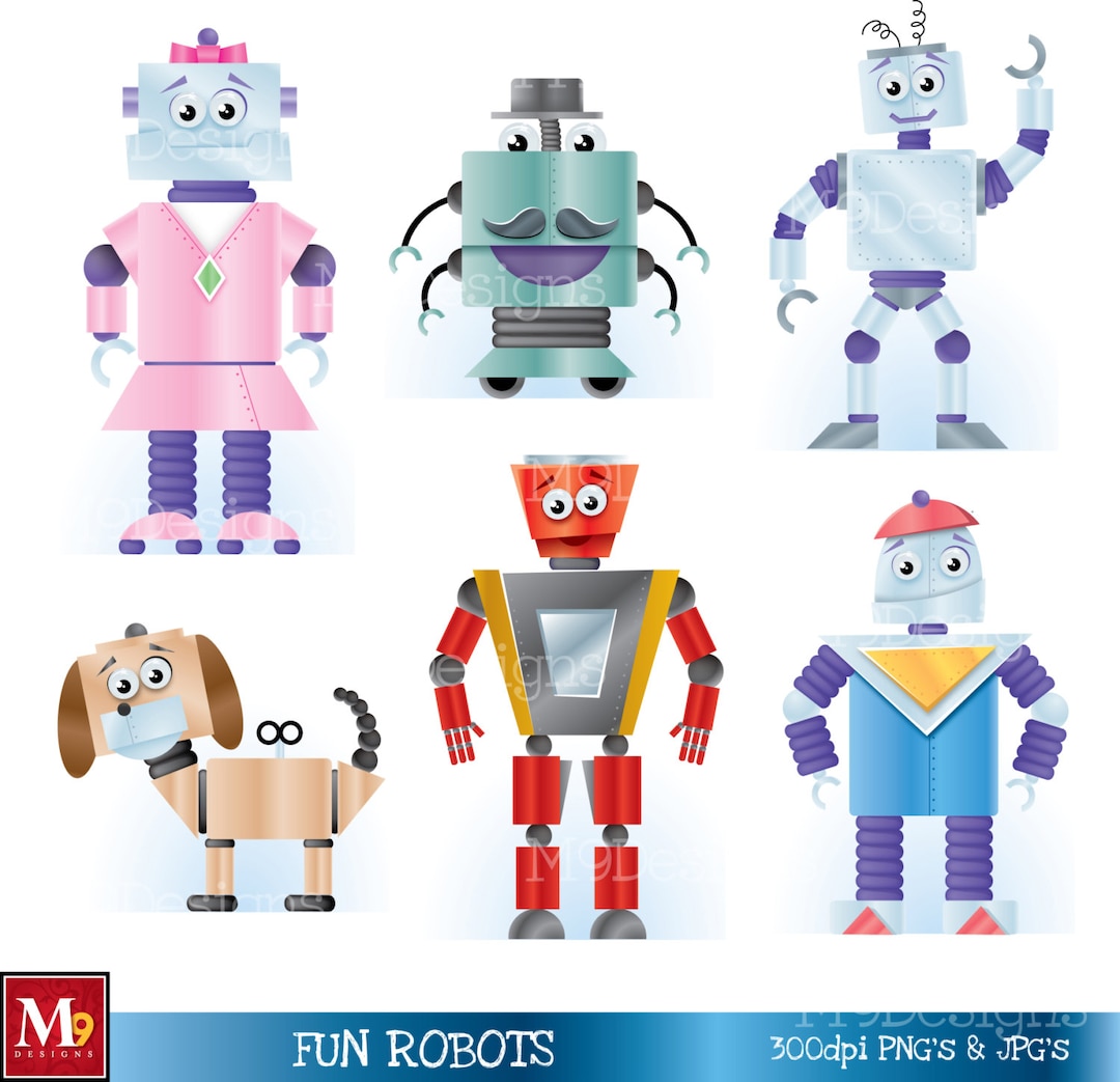 ROBOT Clipart Robots Clip Art, INSTANT DOWNLOAD Clip Art Icons Boy Girl ...