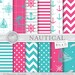 PINK & TEAL NAUTICAL Digital Paper 8 1/2 X 11 Pattern Prints, Instant ...
