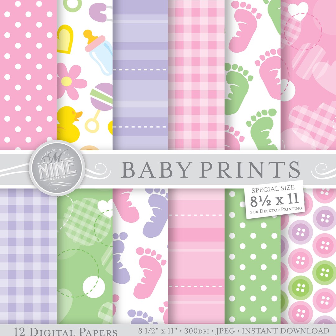Baby Girl Digital Paper / BABY GIRL Patterns / Baby Theme Downloads, 8 ...