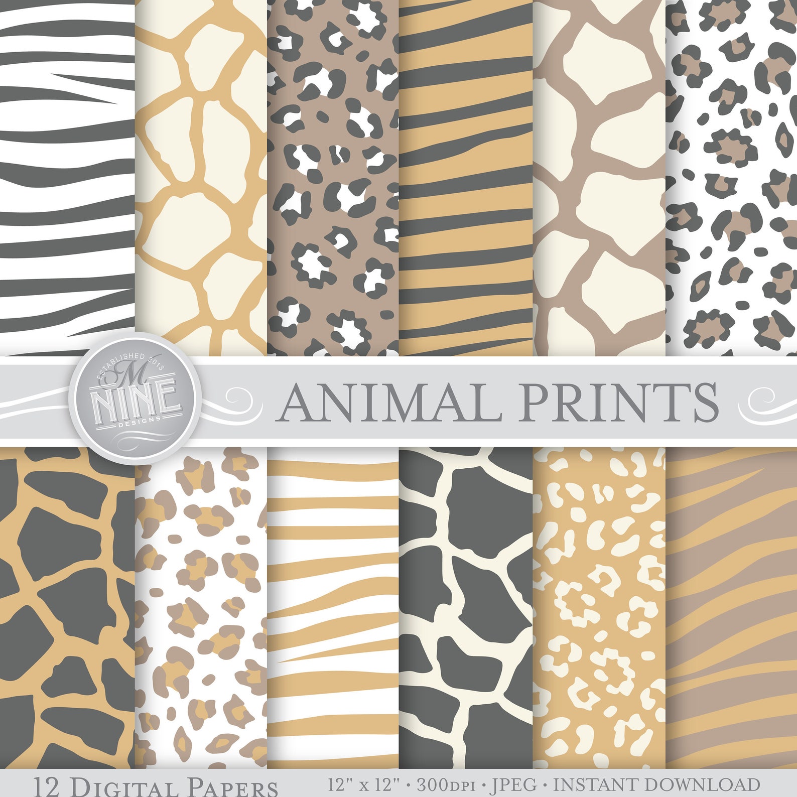 Wild Animal Print Digital Paper: NEUTRAL ANIMAL PRINT | Etsy
