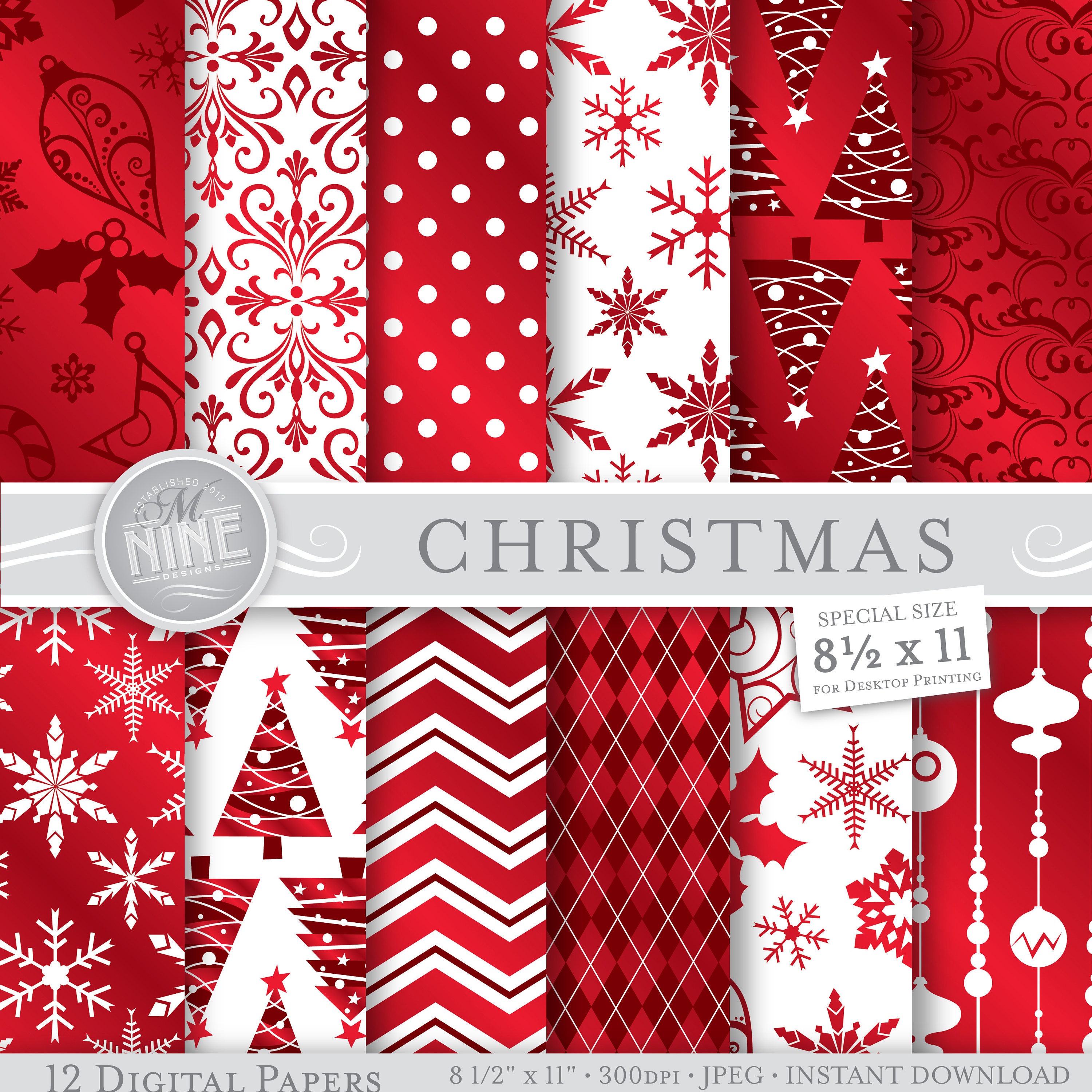 CHRISTMAS Digital Paper / Christmas Red Patterns / 8 1/2 x 11 | Etsy