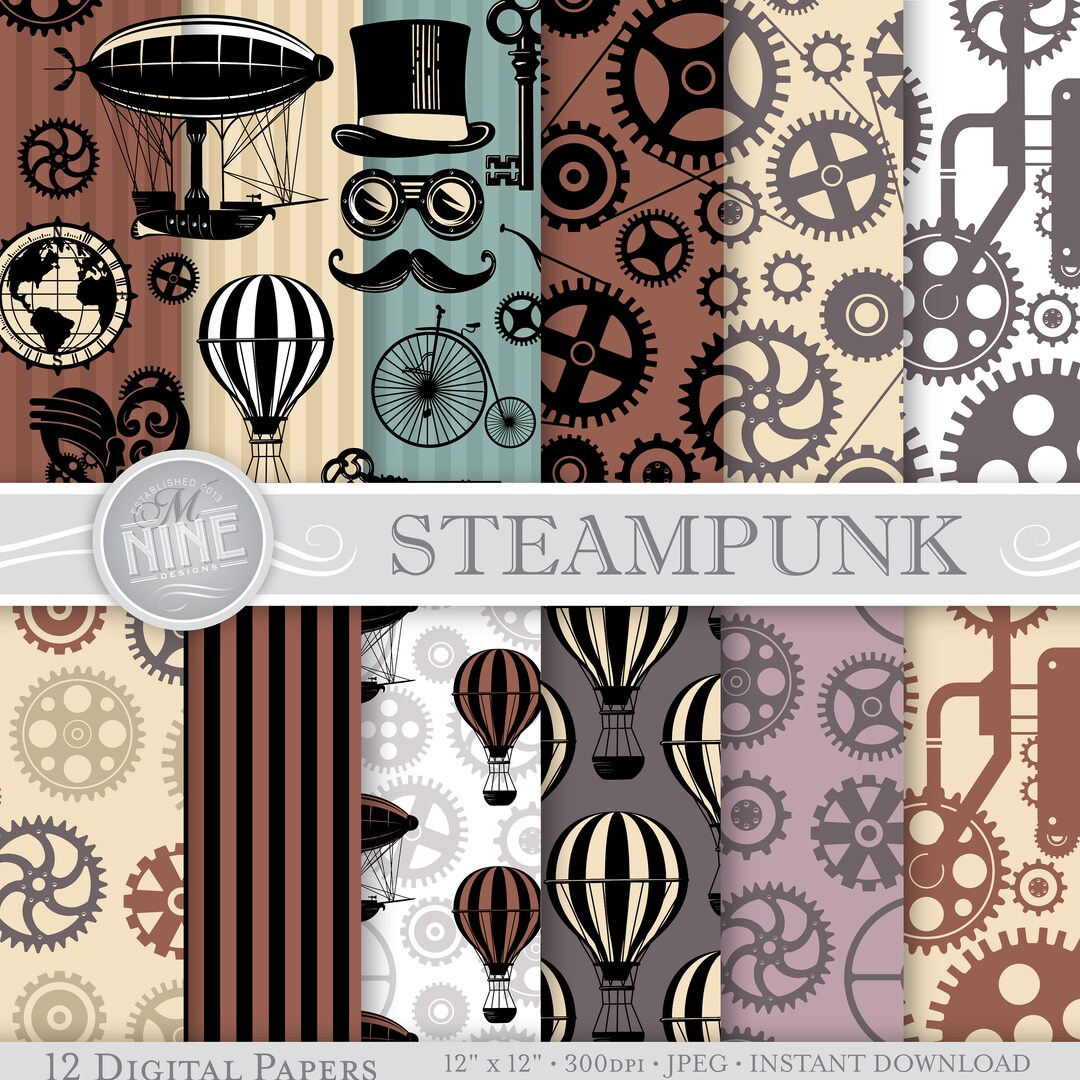 STEAMPUNK Digital Paper STEAMPUNK Printable Patterns 12 X 12 Vintage ...
