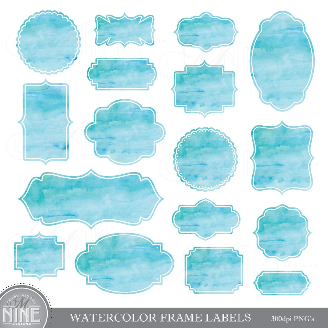 Blue Watercolor FRAME LABELS Clipart / Watercolor Clip Art / Instant ...