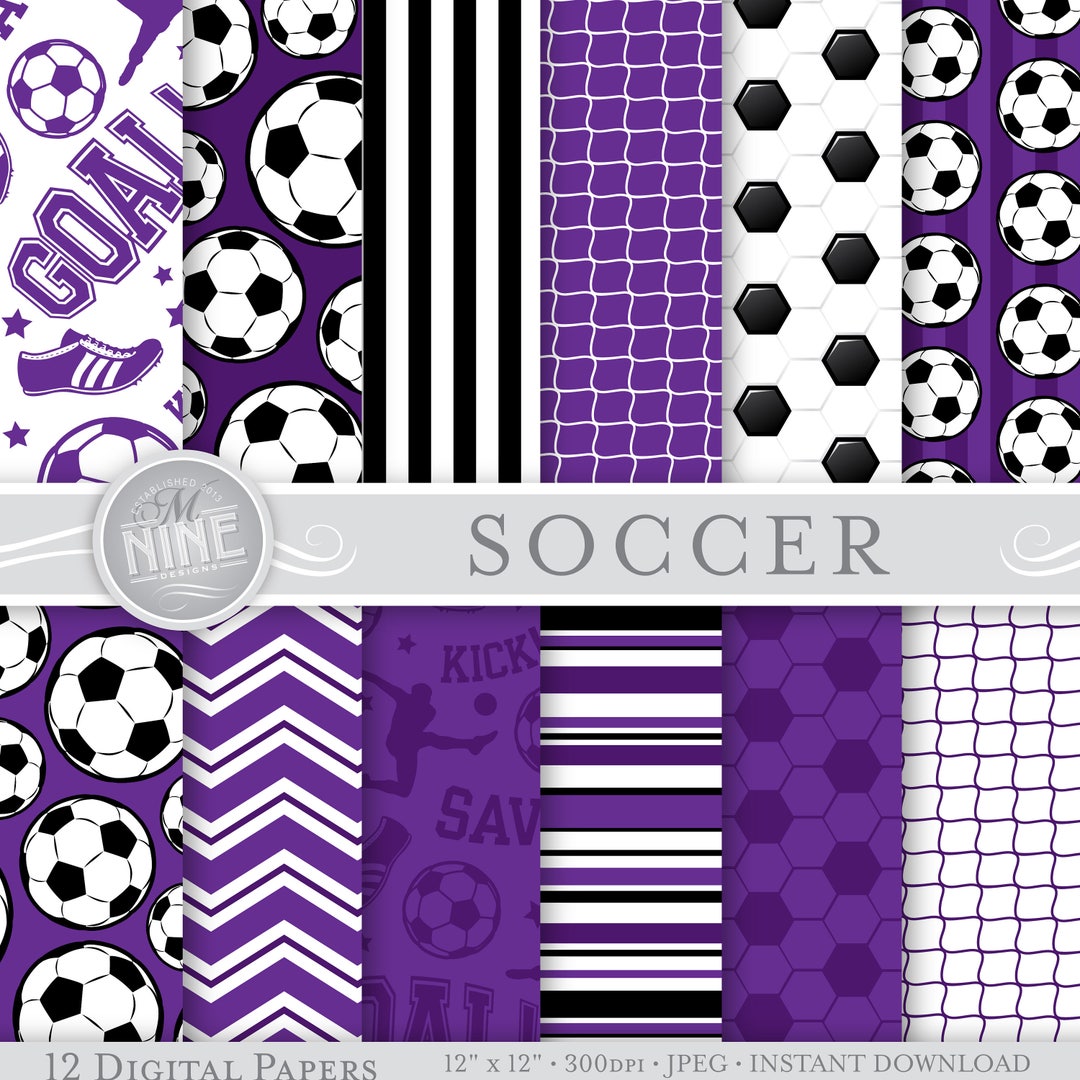 Soccer Digital Paper, Purple Soccer Patterns, Sports Theme, Soccer ...