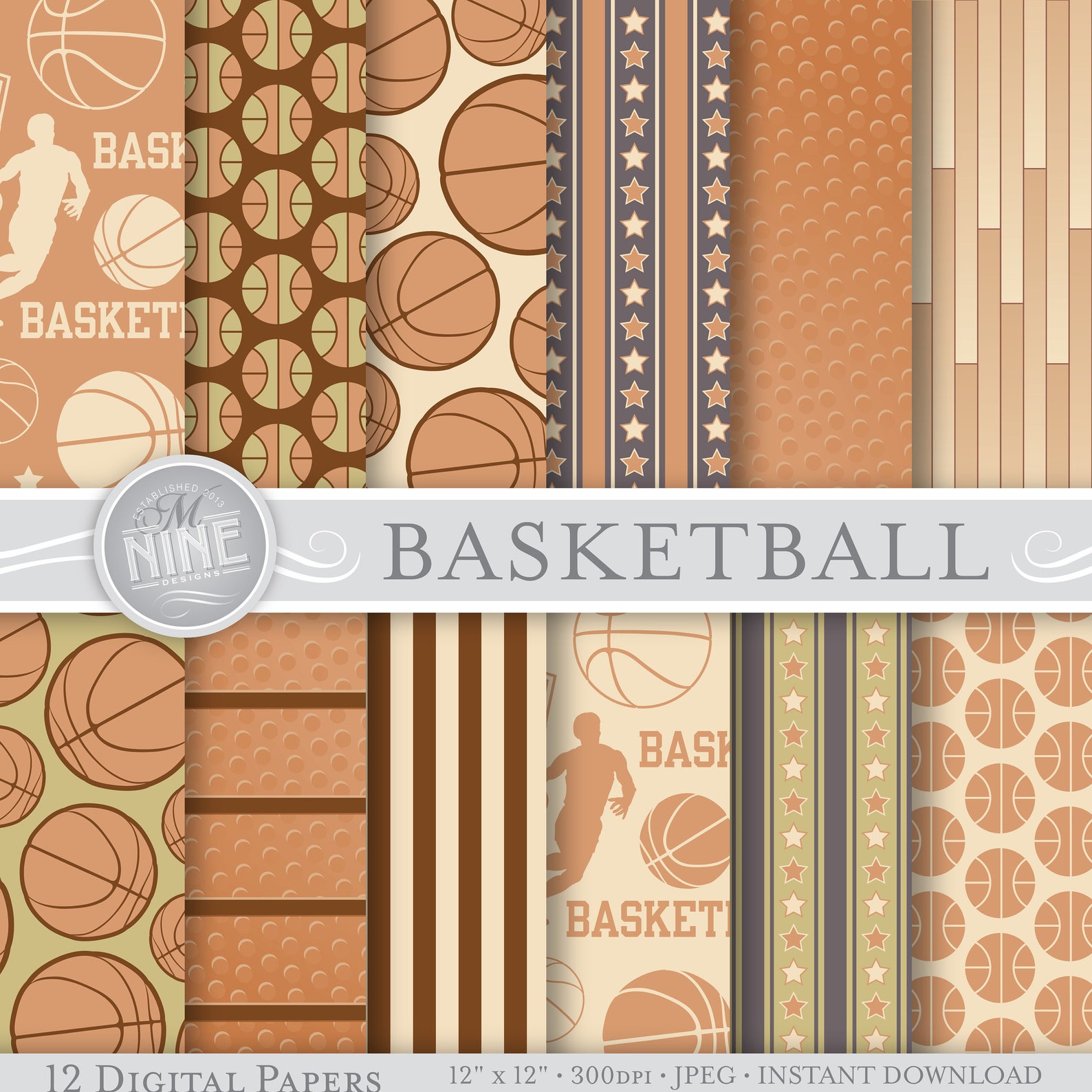 VINTAGE BASKETBALL Digital Paper / Basketball Party Printables - Etsy