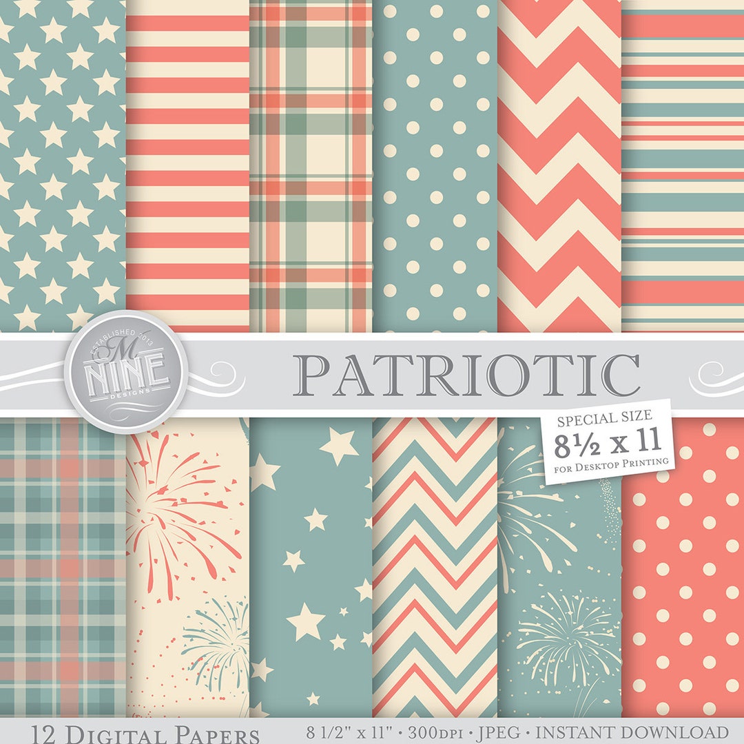 VINTAGE PATRIOTIC Patterns 8 1/2 X 11 Digital Paper Pattern Prints ...