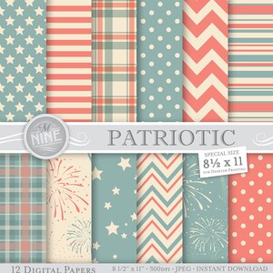 VINTAGE PATRIOTIC Patterns 8 1/2 X 11 Digital Paper Pattern Prints ...