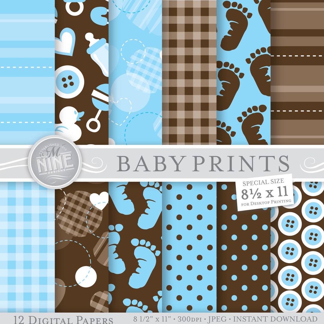 Blue BABY Digital Paper Brown and Blue BABY Patterns Baby Theme ...