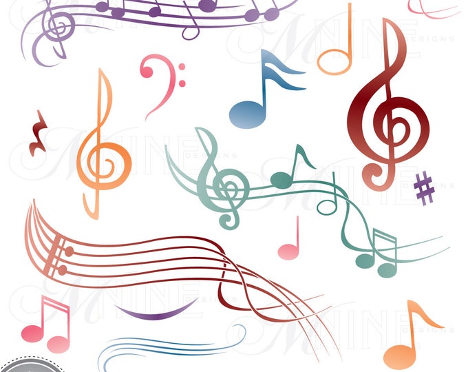 Music Note Clipart Colorful Music Notes Music Symbols 50 Pieces ...