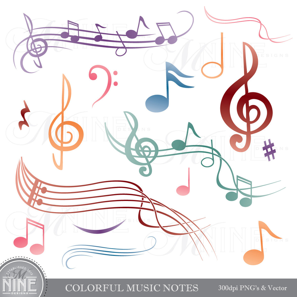 Colorful Musical Notes Clipart