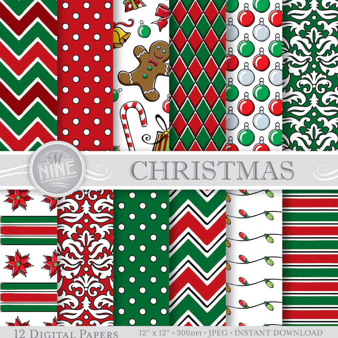 Christmas Digital Paper Bundle, Printable Christmas Patterns, Holiday ...