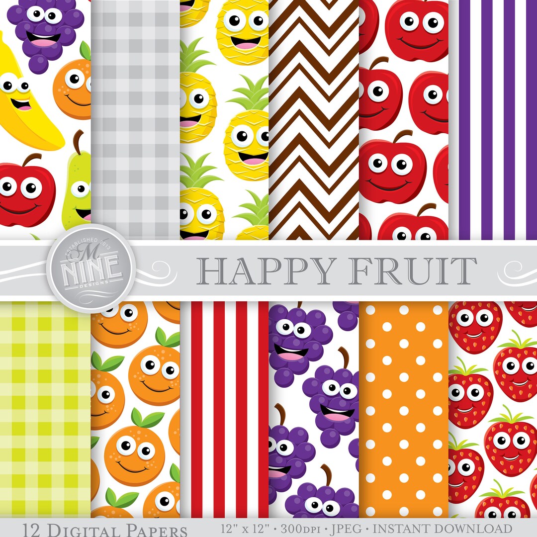 HAPPY FRUIT Digital Paper / Fruit Theme Downloads / Fruit - Etsy