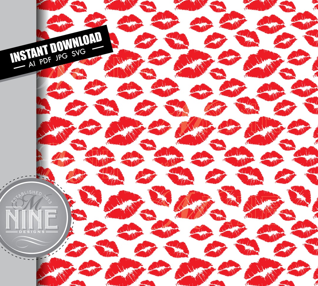 Red Lips Print Pattern, Seamless Repeatable Lipstick Svg Pdf Jpg Vector ...