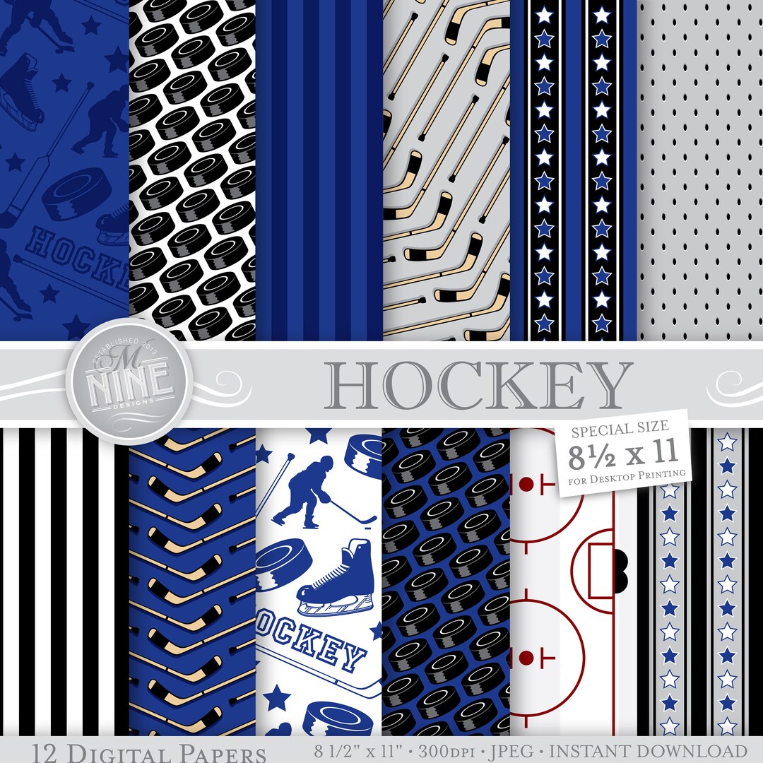 HOCKEY Digital Paper Bundle, Hockey Sports Party Downloads, 8 1/2 X 11 ...