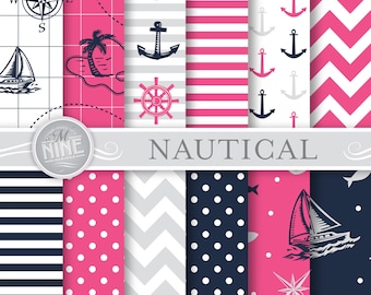 Navy Pink NAUTICAL Digital Paper Instant Download. Navy - Etsy