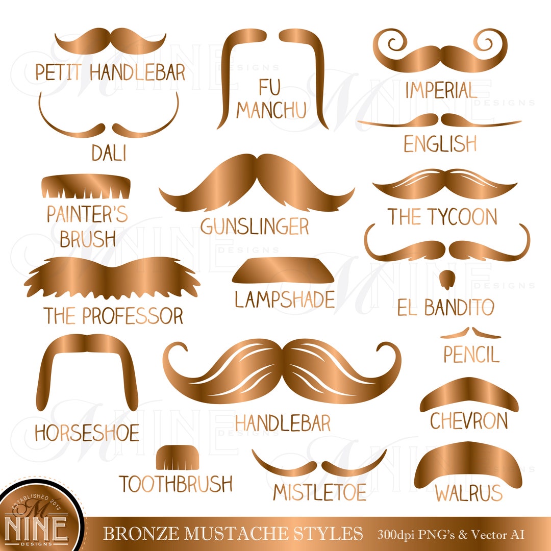 Bronze MUSTACHE STYLES Clip Art Mustache Clipart Downloads Vector ...