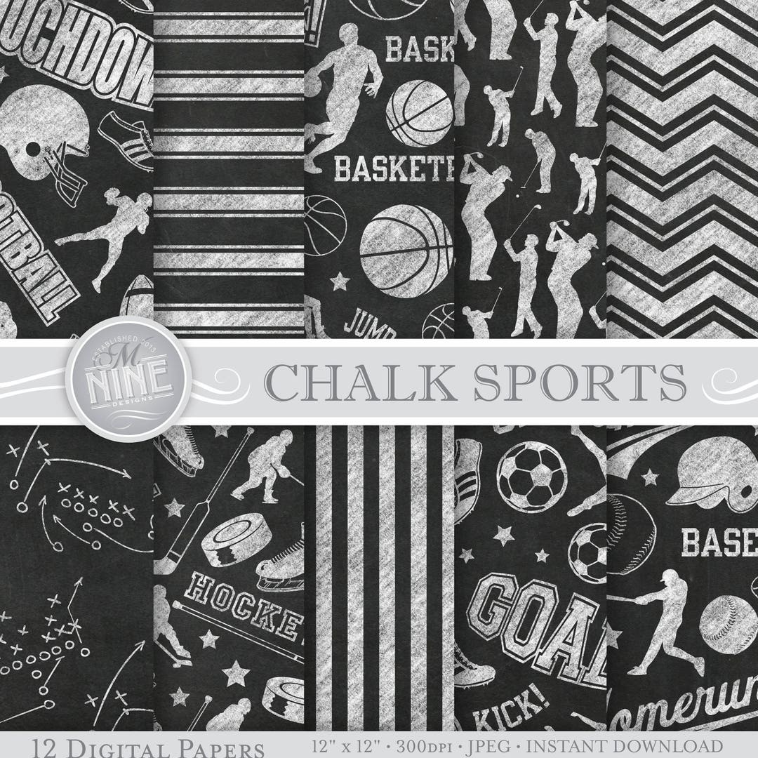Chalk Sports Digital Paper Bundle, Sports Party Printable Decorations ...