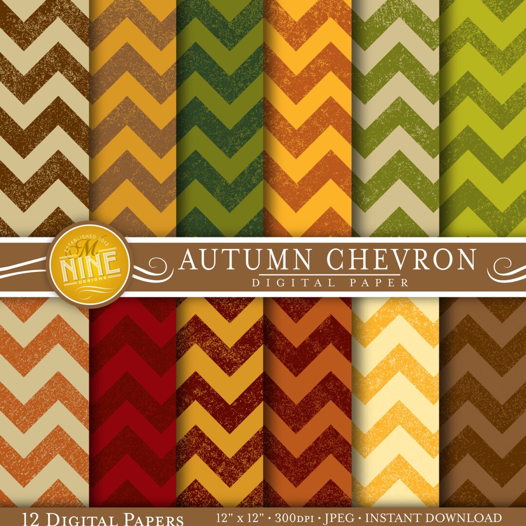 AUTUMN CHEVRONS Digital Paper 12 X 12 Patterns Pack Stamped Texture ...