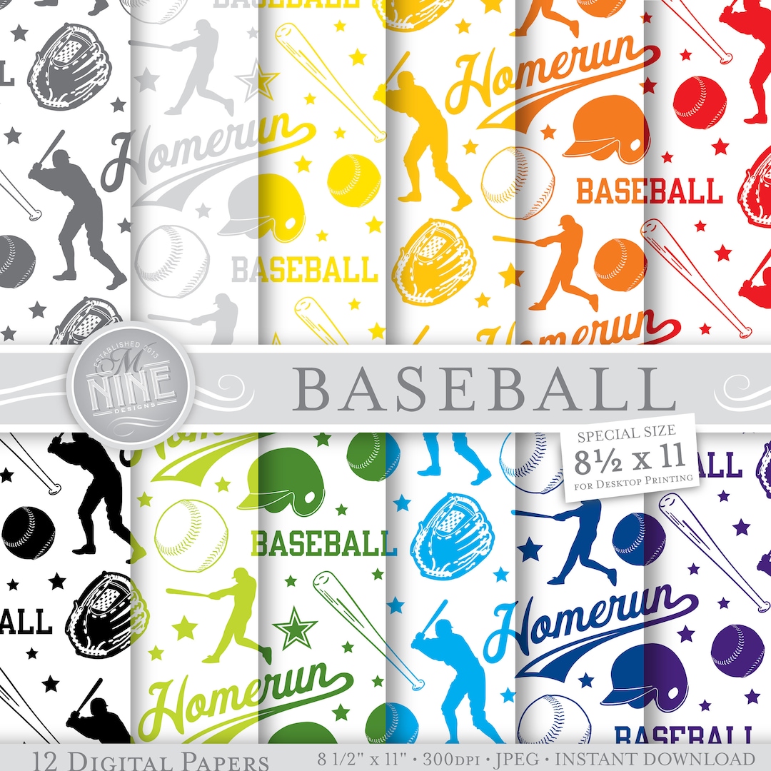 BASEBALL PRINT Digital Paper / BASEBALL Party Printables / Multicolor 8 ...