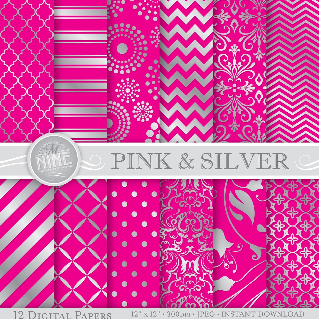 HOT PINK and SILVER Digital Paper / Hot Pink and Silver Patterns ...